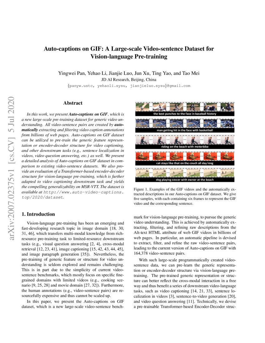 Auto-captions on GIF: A Large-scale Video-sentence Dataset for Vision ...