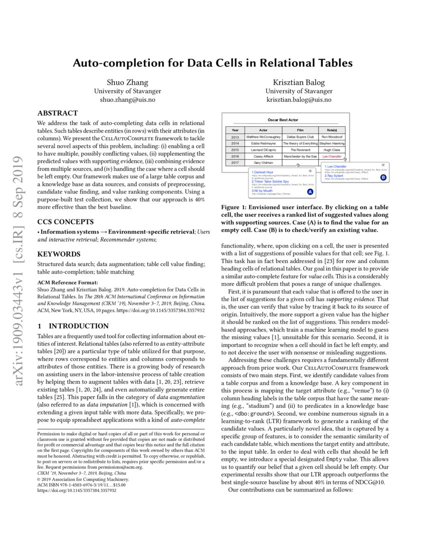 Auto-completion for Data Cells in Relational Tables | DeepAI