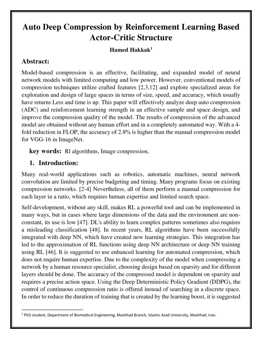 Auto Deep Compression by Reinforcement Learning Based Actor-Critic ...