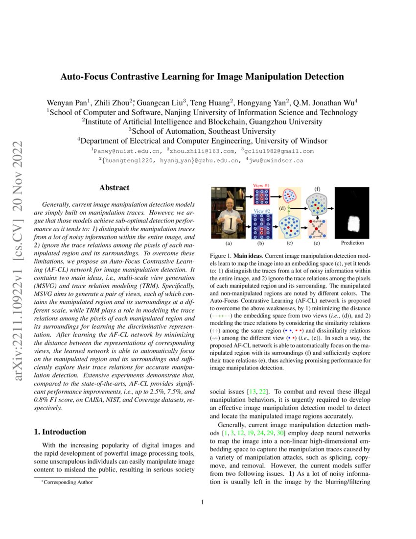 Auto-Focus Contrastive Learning for Image Manipulation Detection | DeepAI