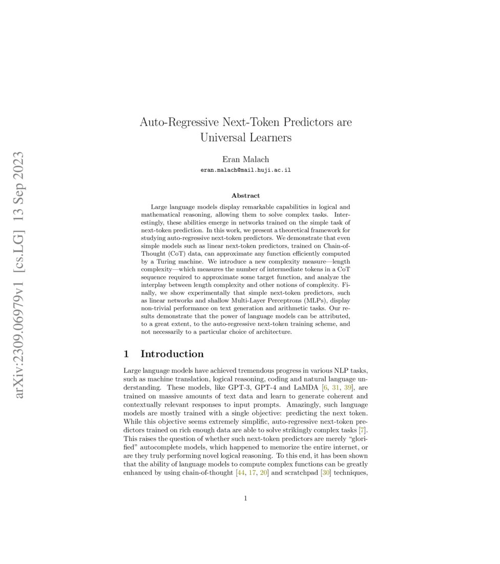 Auto-Regressive Next-Token Predictors are Universal Learners | DeepAI