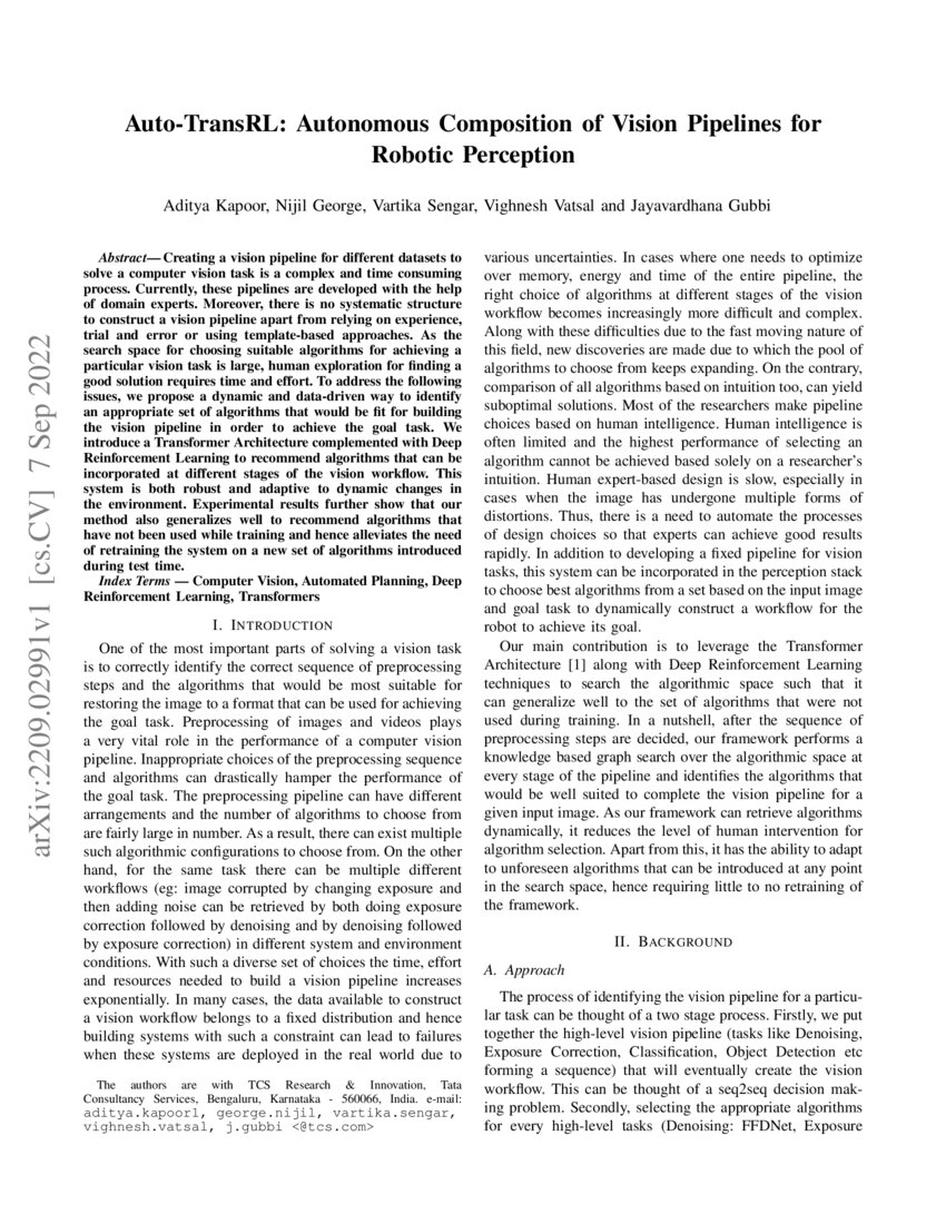 Auto-TransRL: Autonomous Composition of Vision Pipelines for Robotic Perception | DeepAI