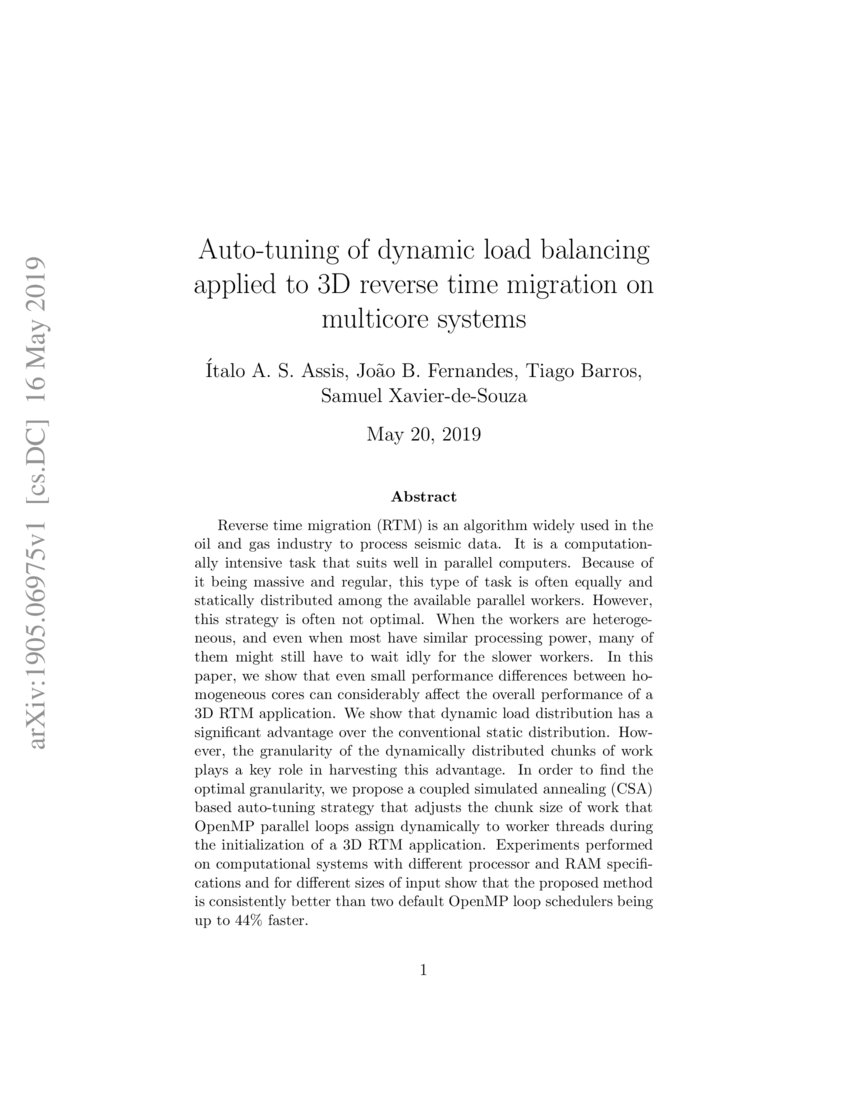 Auto Tuning Of Dynamic Load Balancing Applied To 3d Reverse Time Migration On Multicore Systems