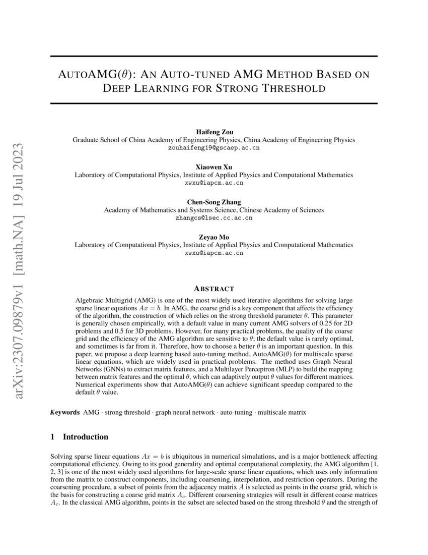 AutoAMG(θ): An Auto-tuned AMG Method Based on Deep Learning for Strong ...