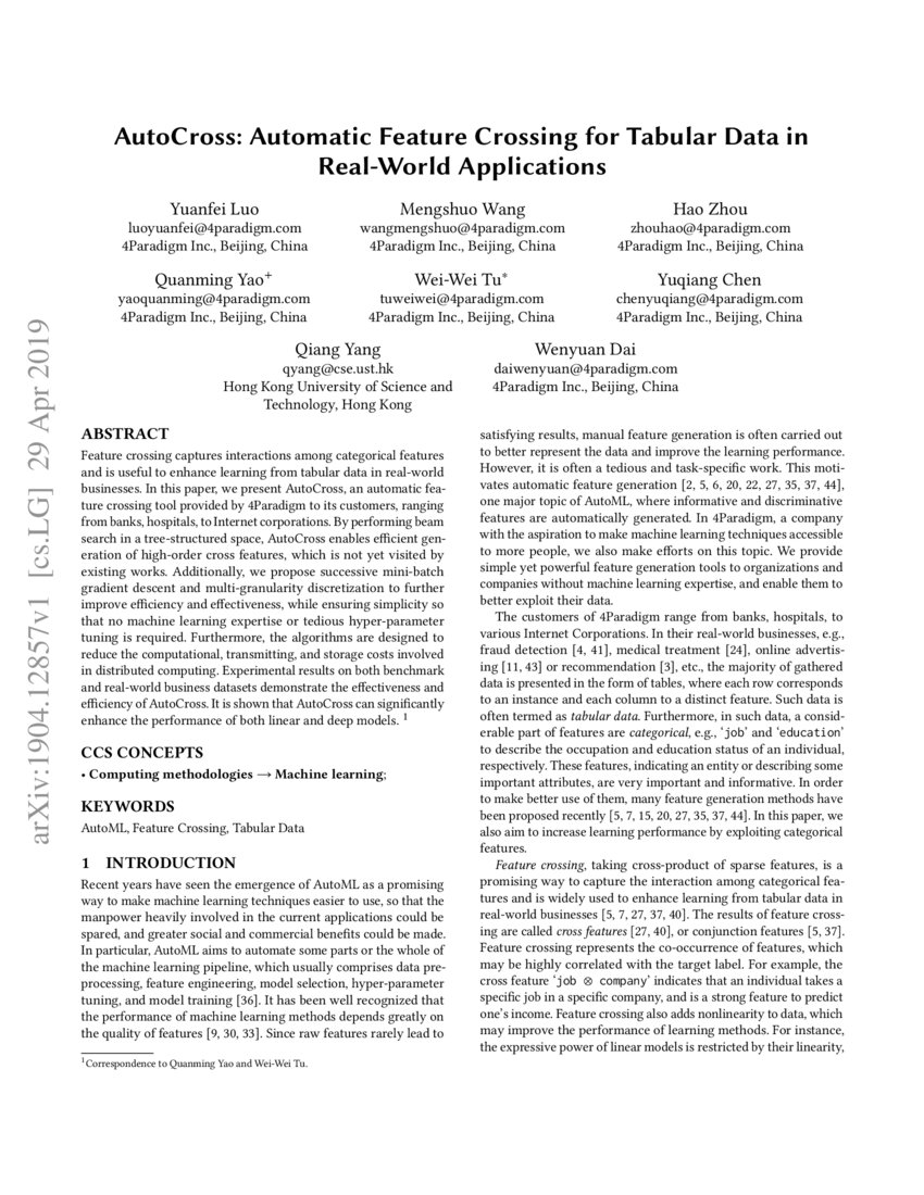 AutoCross: Automatic Feature Crossing for Tabular Data in Real-World ...