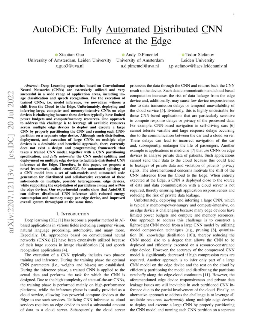Autodice Fully Automated Distributed Cnn Inference At The Edge Deepai