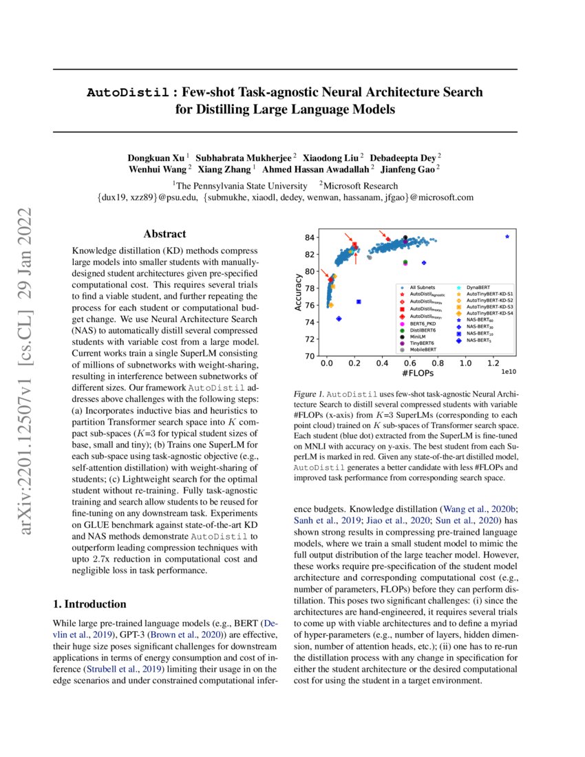 Autodistil Few Shot Task Agnostic Neural Architecture Search For Distilling Large Language 