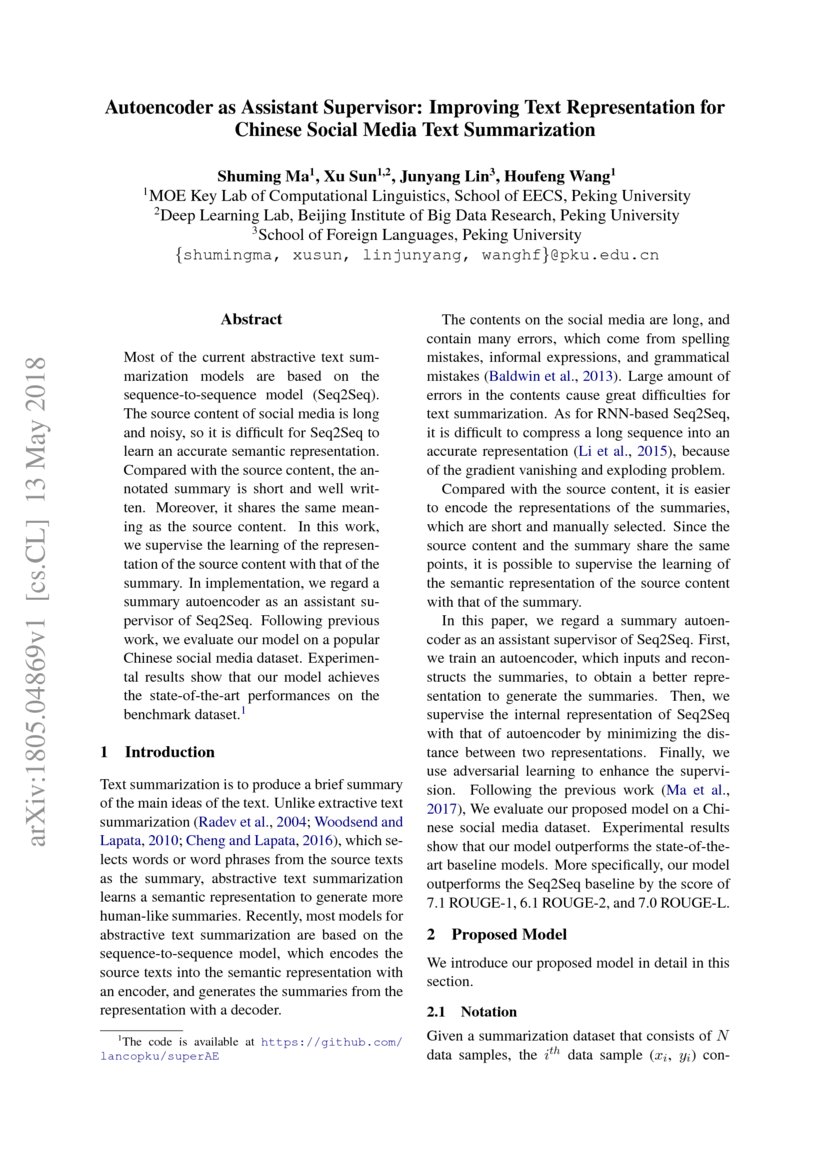 Autoencoder As Assistant Supervisor Improving Text Representation For