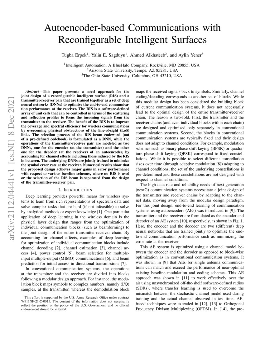Autoencoder Based Communications With Reconfigurable Intelligent Surfaces Deepai