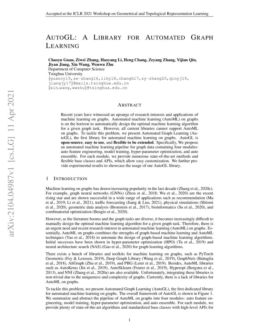 AutoGL: A Library for Automated Graph Learning | DeepAI