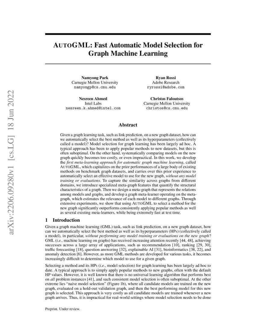 AutoGML: Fast Automatic Model Selection for Graph Machine Learning | DeepAI