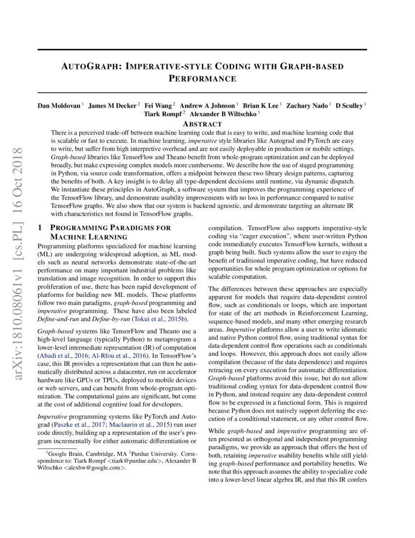 AutoGraph: Imperative-style Coding with Graph-based Performance | DeepAI