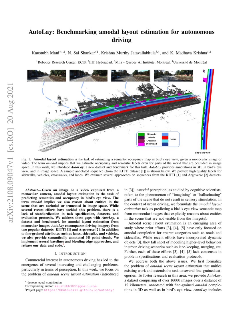 AutoLay: Benchmarking amodal layout estimation for autonomous driving ...
