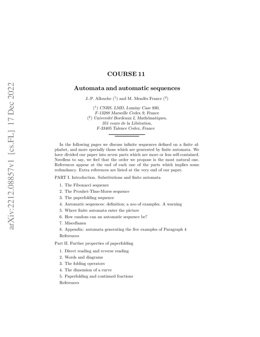Automata And Automatic Sequences Deepai