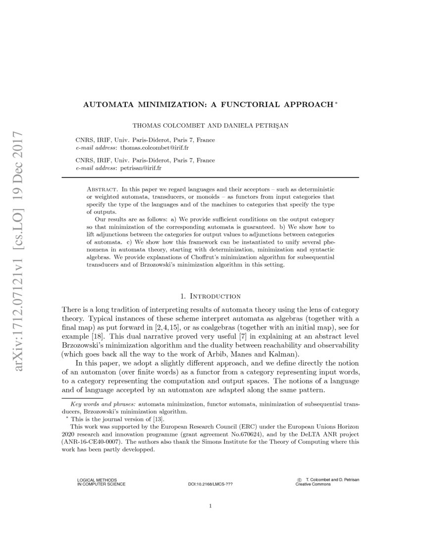 Automata Minimization A Functorial Approach Deepai