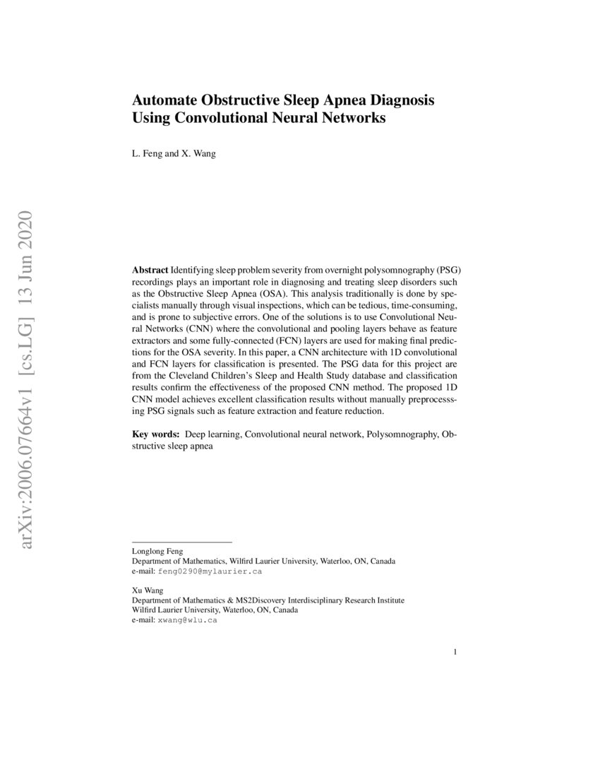 Automate Obstructive Sleep Apnea Diagnosis Using Convolutional Neural Networks | DeepAI