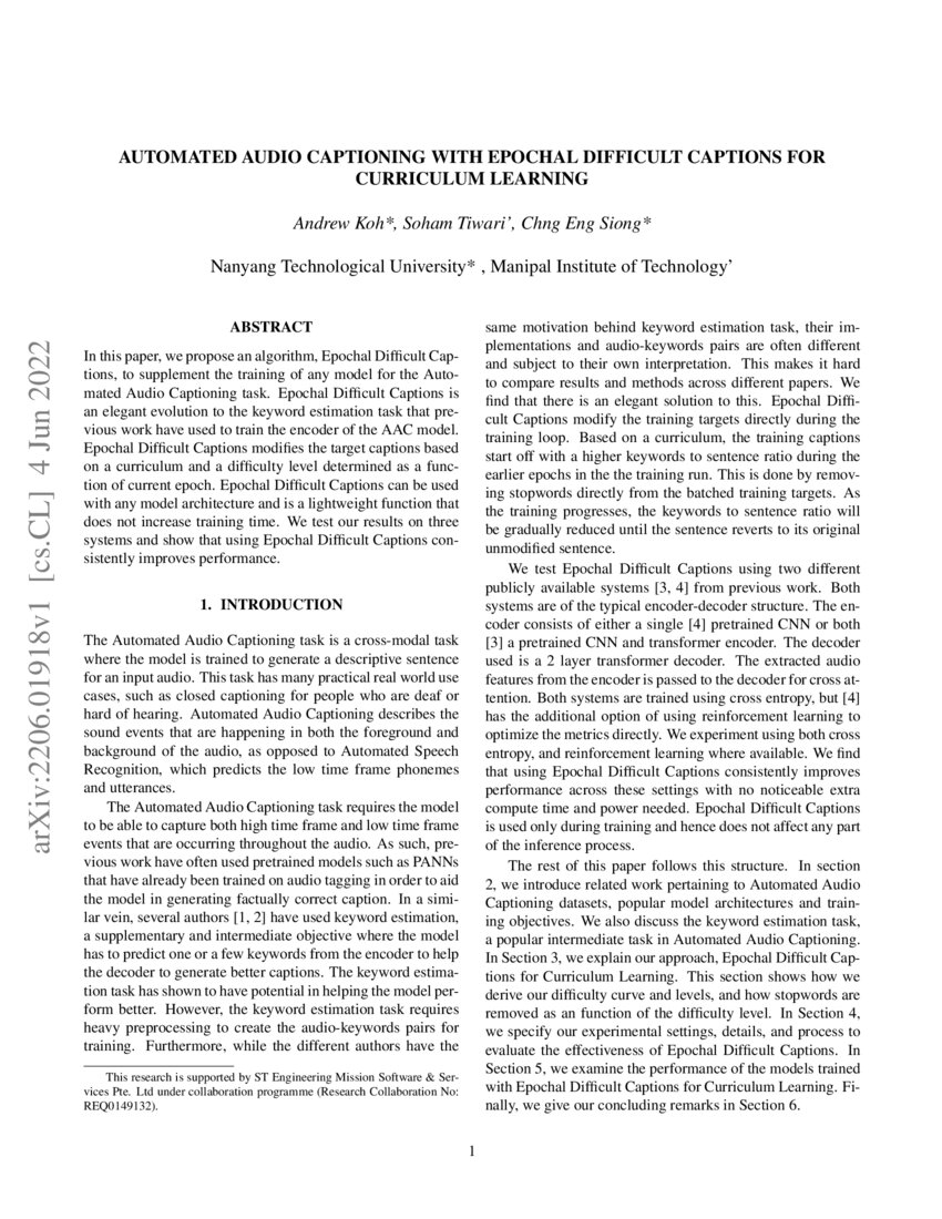 Automated Audio Captioning with Epochal Difficult Captions for Curriculum Learning | DeepAI