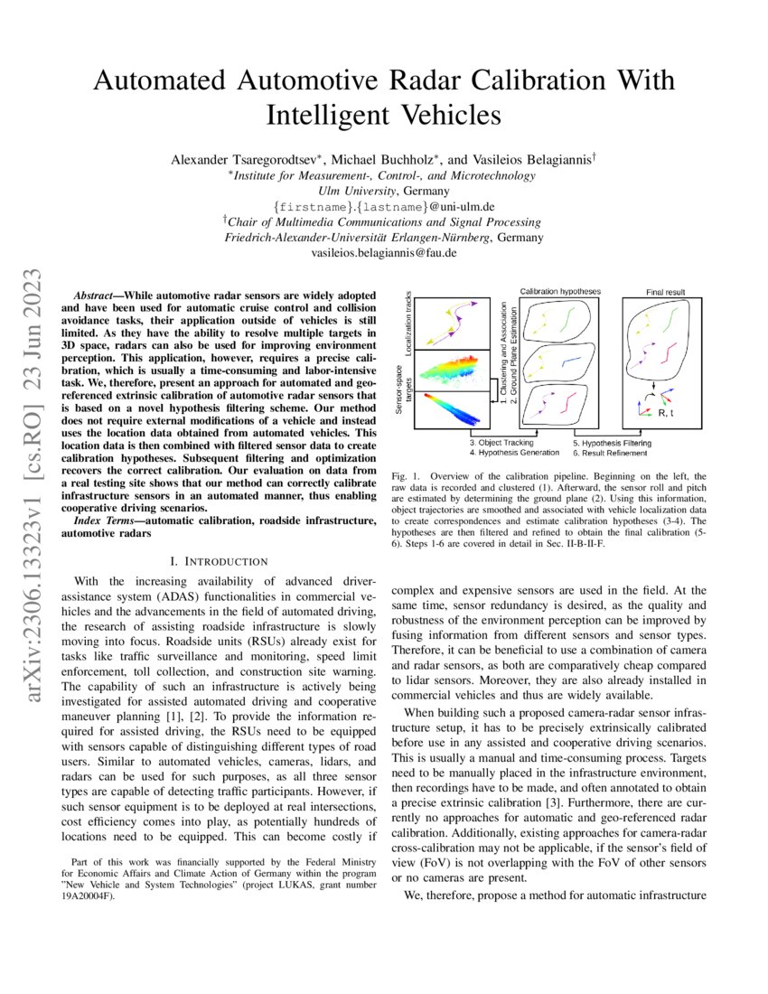 Automated Automotive Radar Calibration With Intelligent Vehicles | DeepAI
