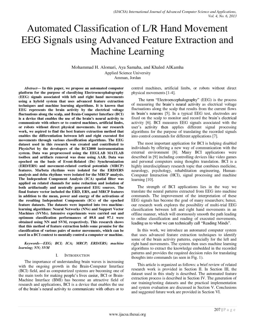 Automated Classification Of L R Hand Movement Eeg Signals Using Advanced Feature Extraction And
