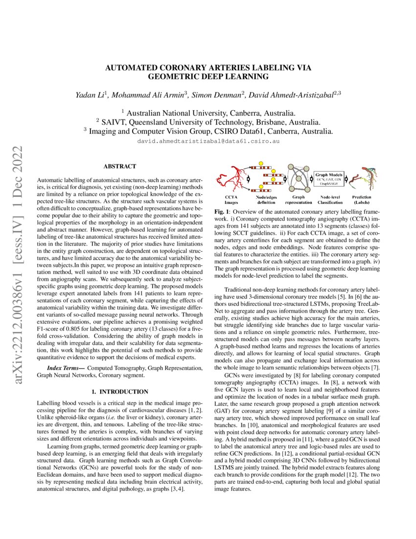 Automated Coronary Arteries Labeling Via Geometric Deep Learning | DeepAI