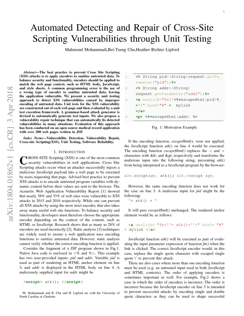 Automated Detecting And Repair Of Cross Site Scripting Vulnerabilities Deepai