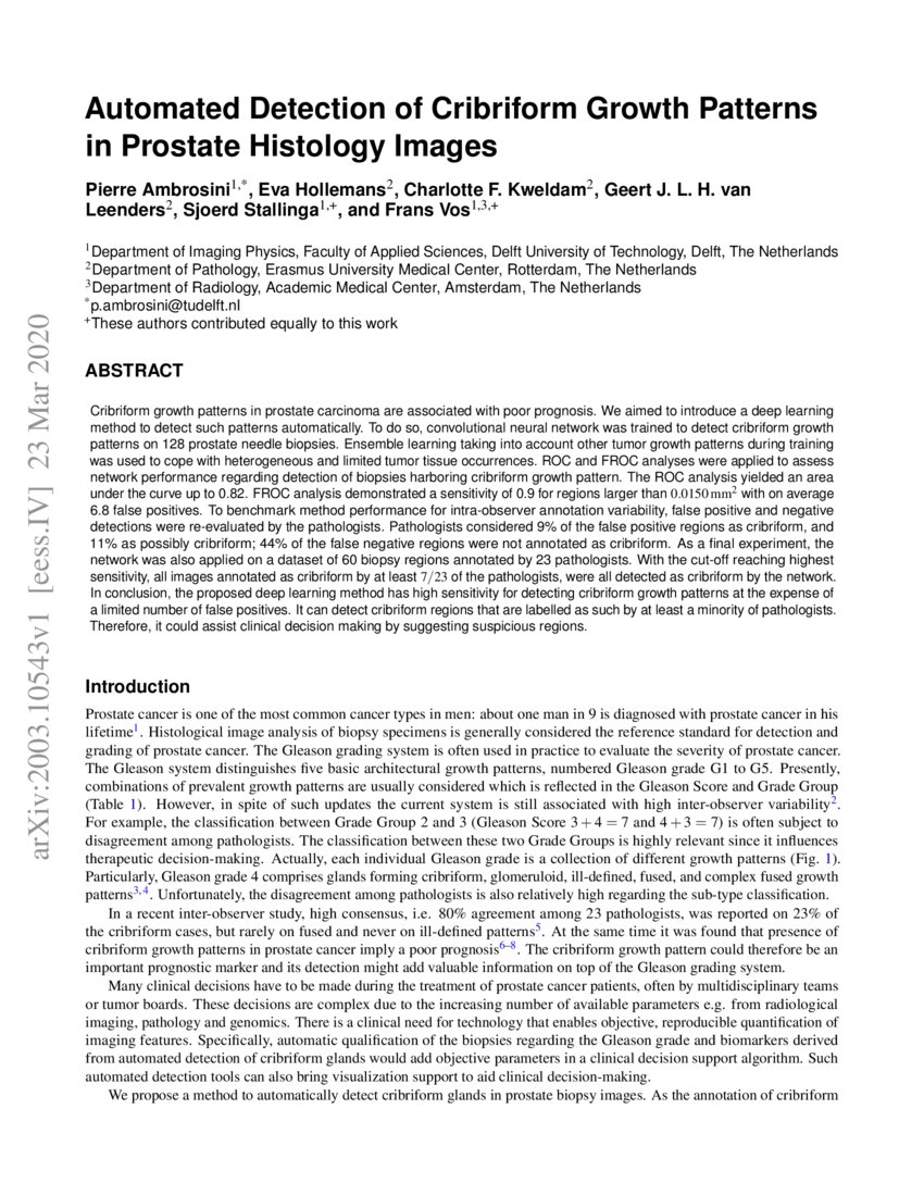 Automated Detection of Cribriform Growth Patterns in Prostate Histology ...