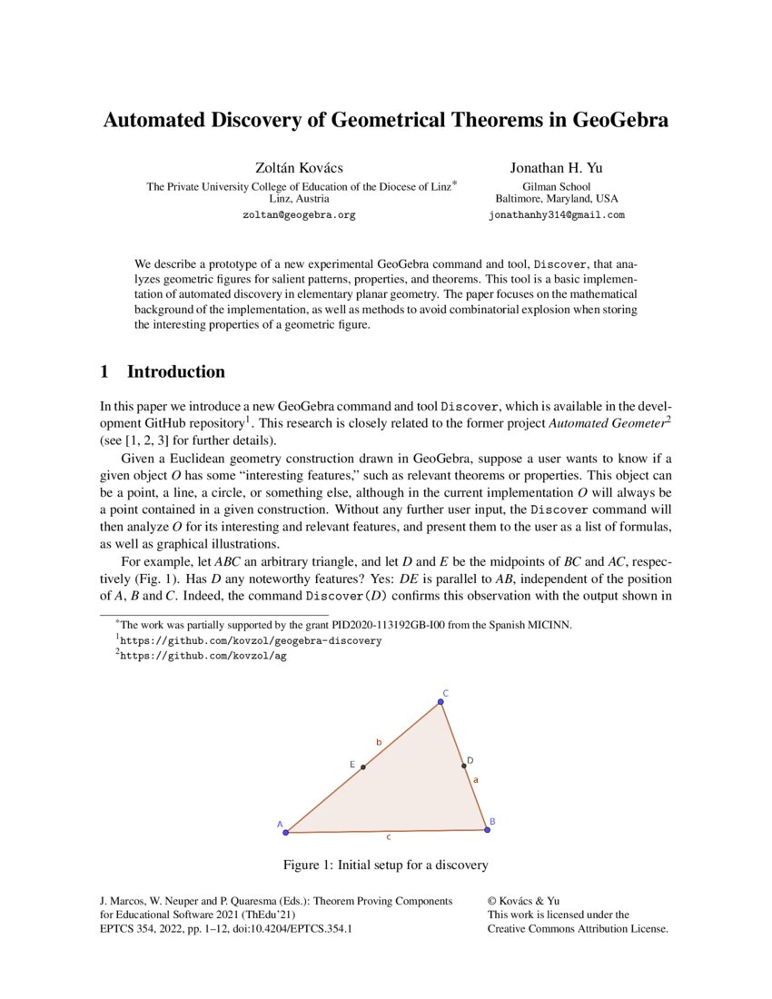 Automated Discovery of Geometrical Theorems in GeoGebra | DeepAI