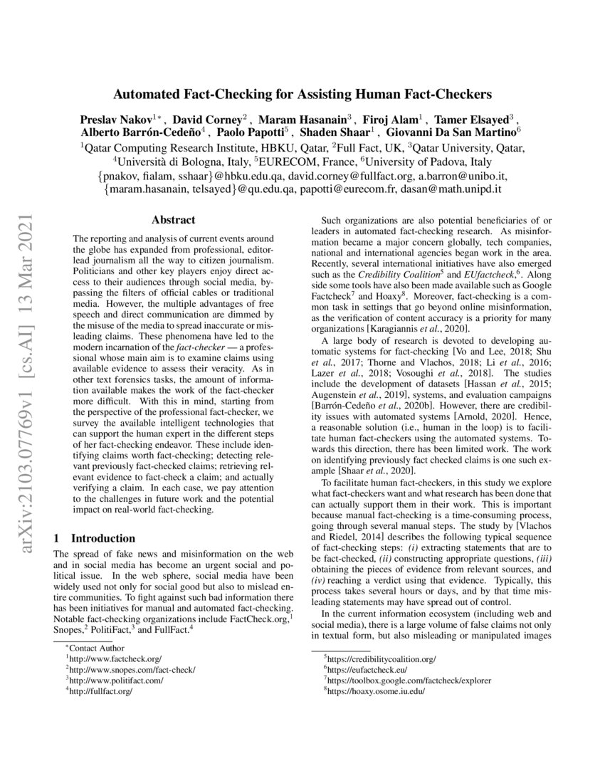 Automated Fact-Checking for Assisting Human Fact-Checkers | DeepAI