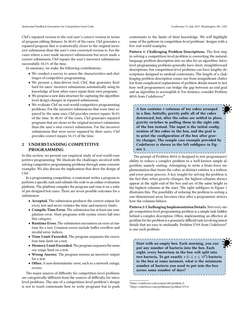Automated Feedback Generation for Competition-Level Code | DeepAI