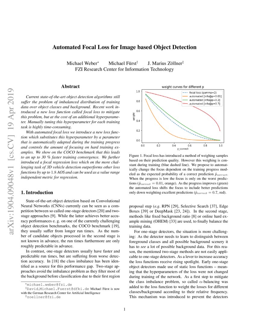 Automated Focal Loss For Image Based Object Detection Deepai