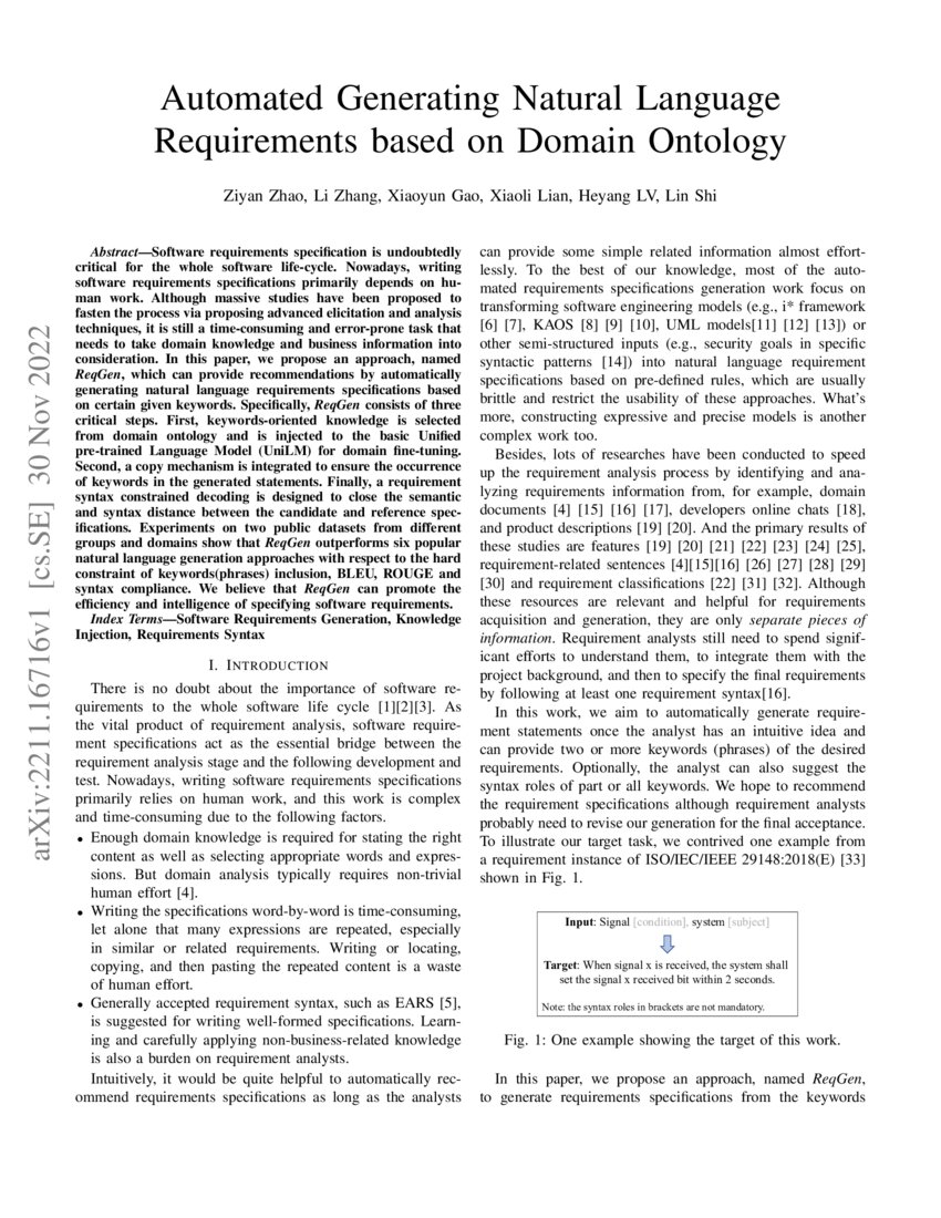 Automated Generating Natural Language Requirements Based On Domain Ontology Deepai