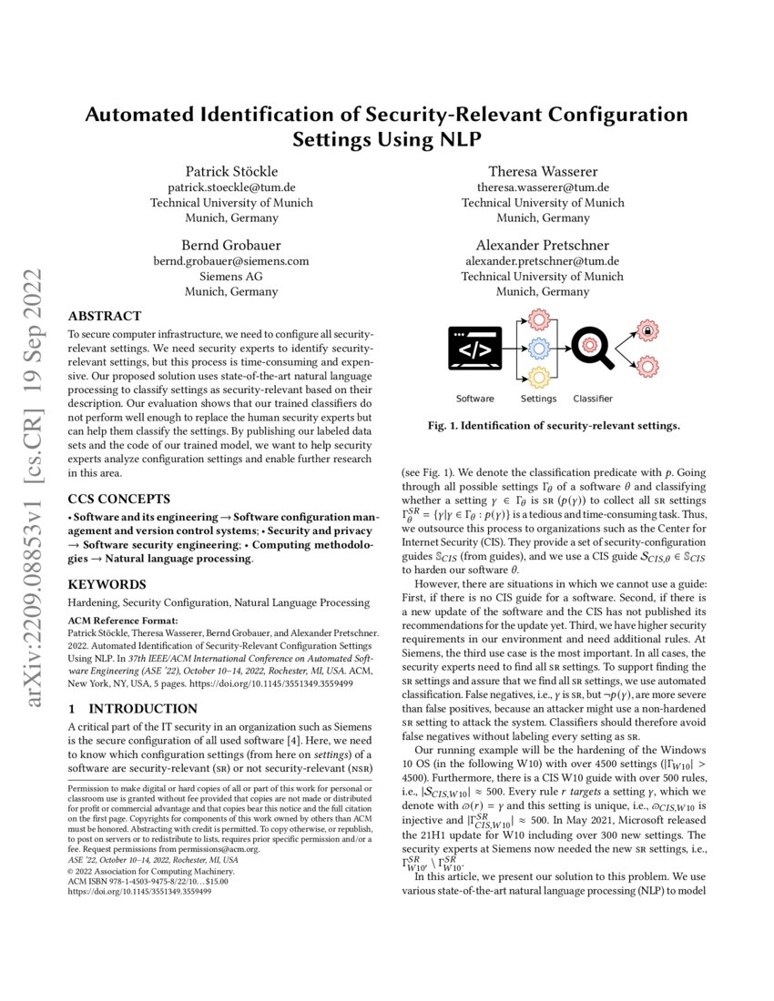 Automated Identification Of Security Relevant Configuration Settings Using Nlp Deepai