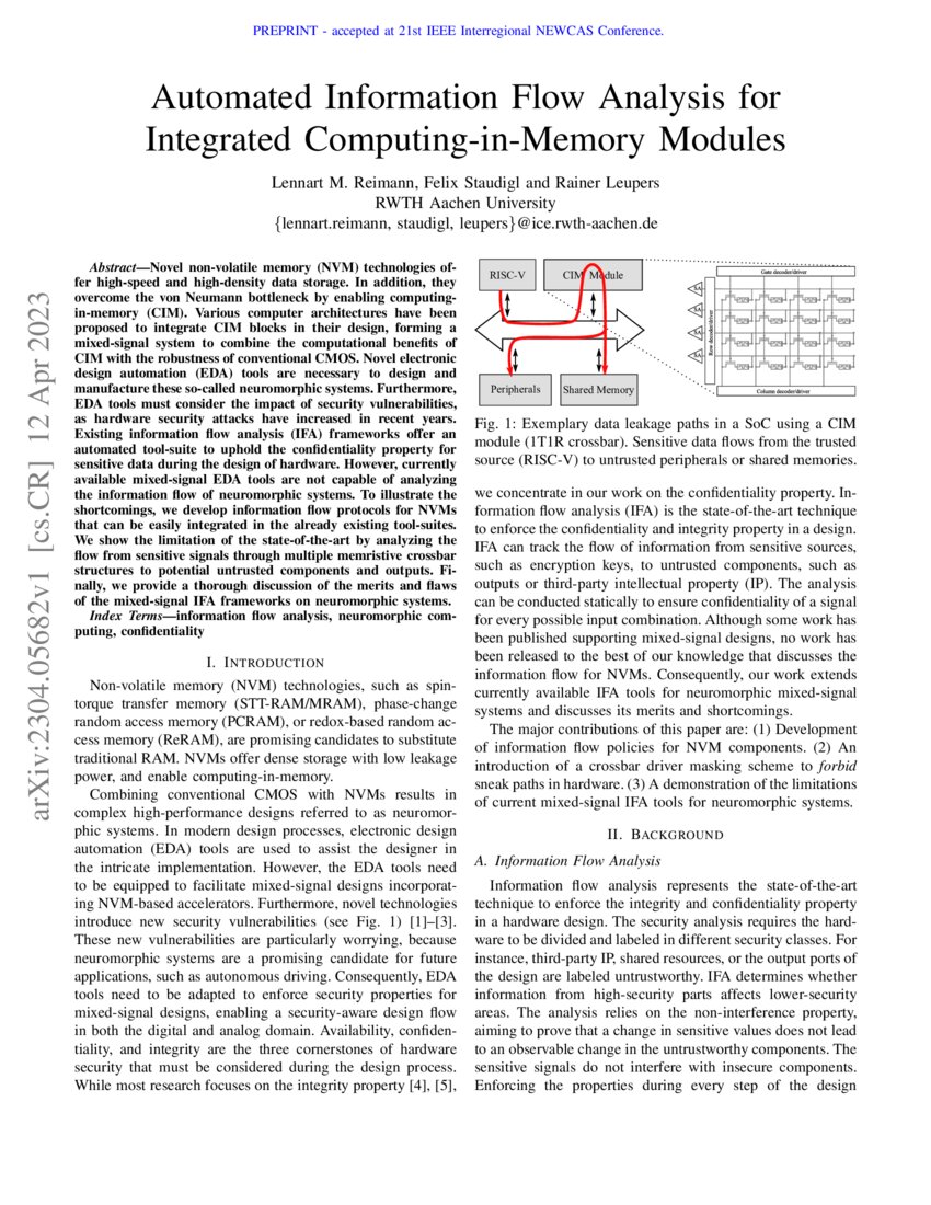 Automated Information Flow Analysis for Integrated Computing-in-Memory Modules | DeepAI