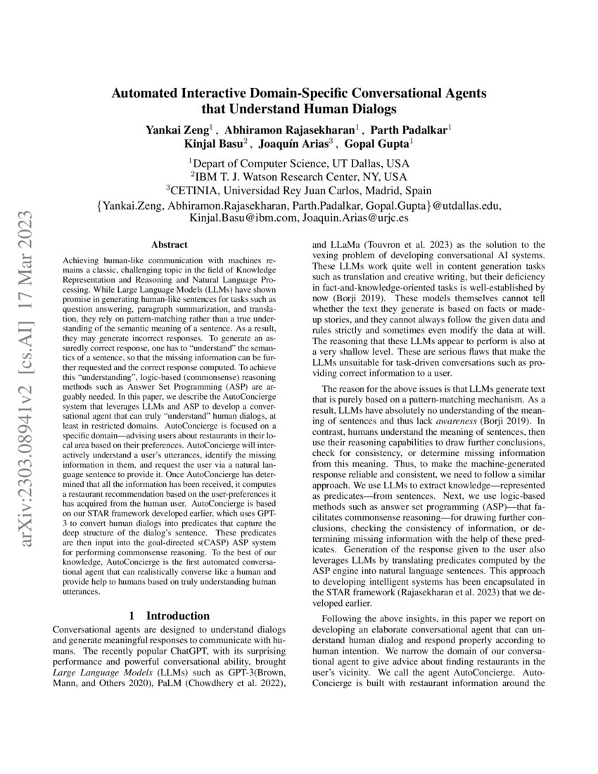 Automated Interactive Domain-Specific Conversational Agents that Understand Human Dialogs | DeepAI