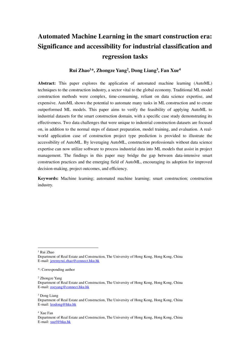 Automated Machine Learning in the smart construction era:Significance ...