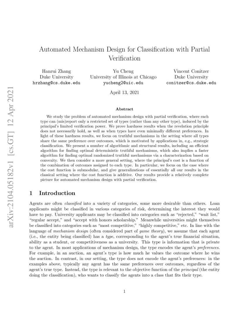 Automated Mechanism Design for Classification with Partial Verification ...