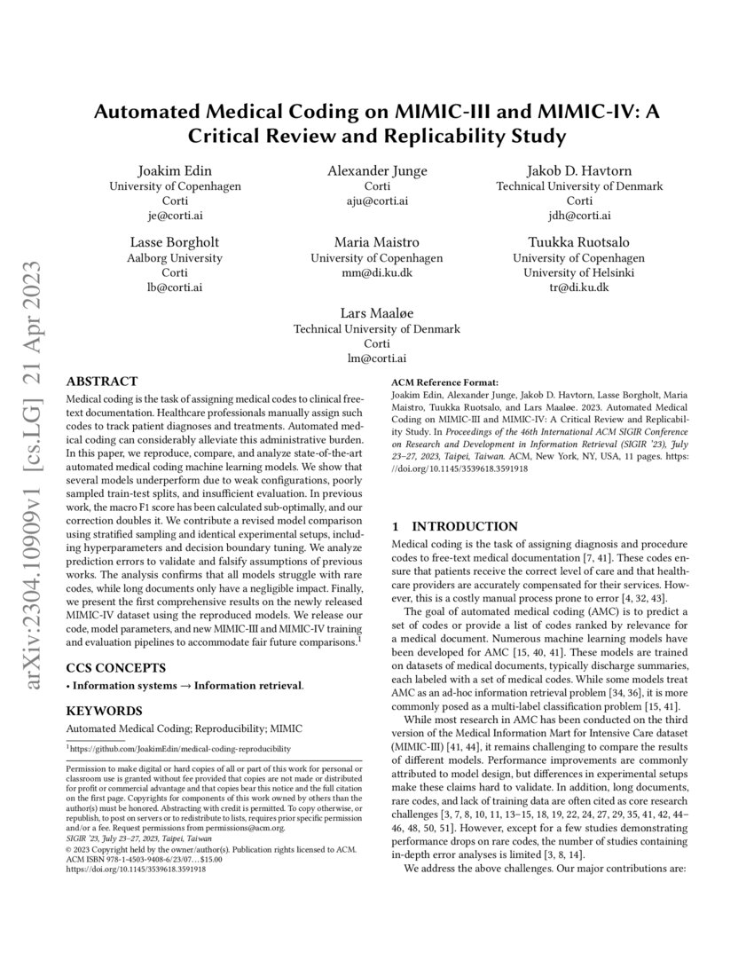 Automated Medical Coding on MIMIC-III and MIMIC-IV: A Critical Review and Replicability Study ...