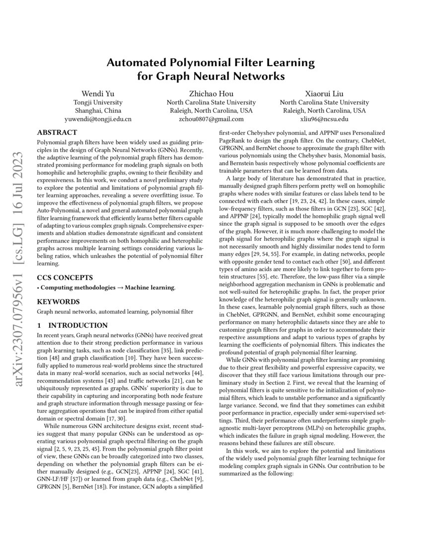 Automated Polynomial Filter Learning for Graph Neural Networks | DeepAI Automated Polynomial Filter Learning for Graph Neural Networks | DeepAI