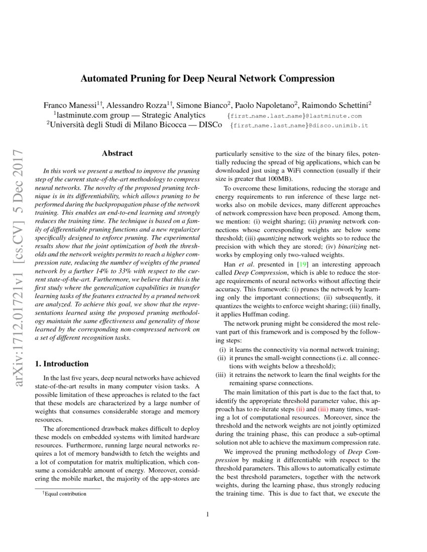 Automated Pruning for Deep Neural Network Compression | DeepAI