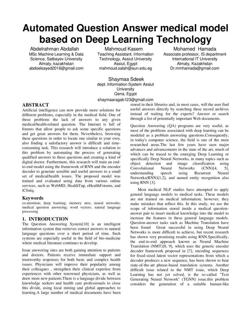 Automated Question Answer medical model based on Deep Learning ...