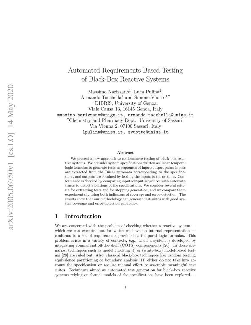 Automated Requirements-Based Testing of Black-Box Reactive Systems | DeepAI Automated Requirements-Based Testing of Black-Box Reactive Systems | DeepAI