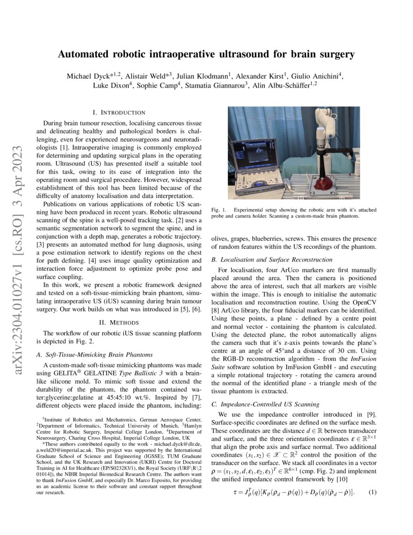 Automated robotic intraoperative ultrasound for brain surgery | DeepAI