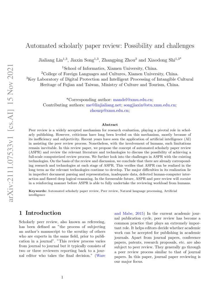 Automated scholarly paper review: Technologies and challenges | DeepAI
