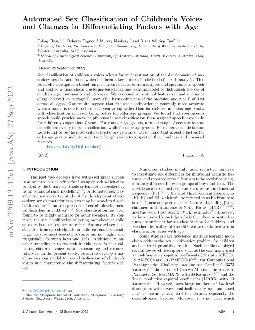 Automated Sex Classification of Children's Voices and Changes in ...