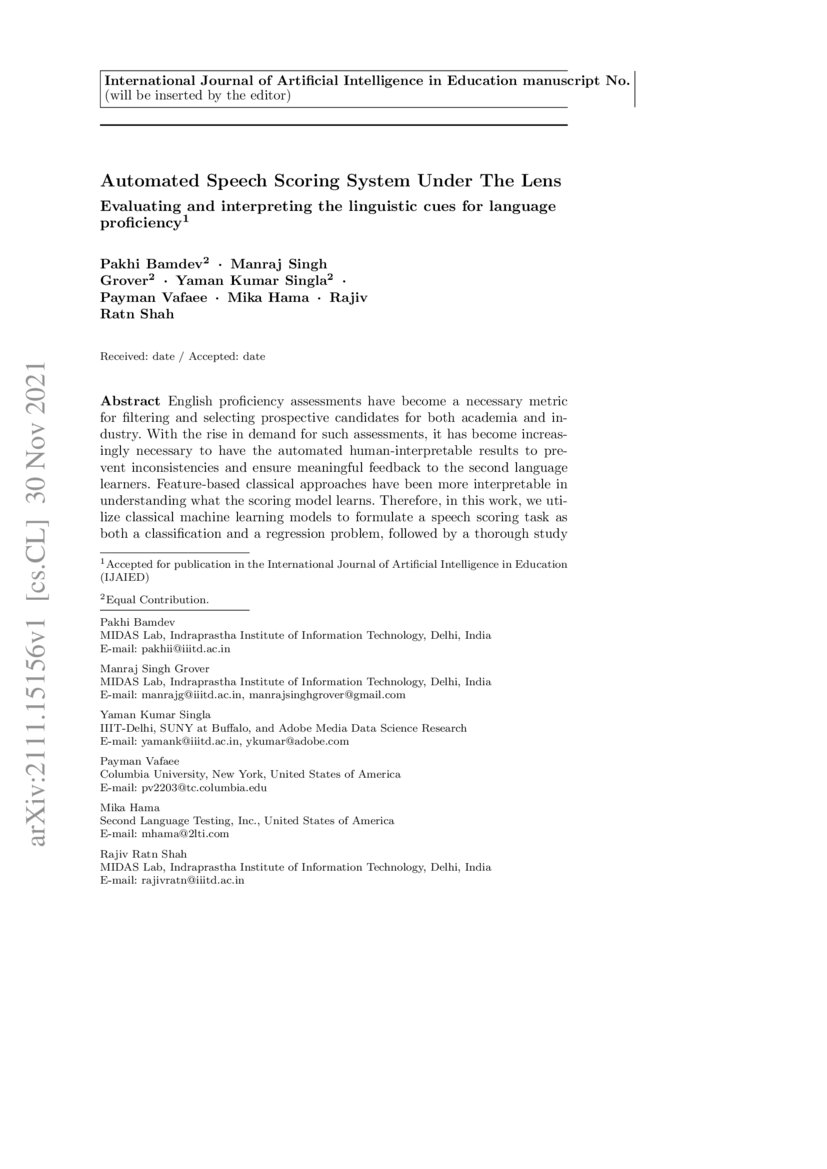 Automated Speech Scoring System Under The Lens Evaluating And Interpreting The Linguistic Cues
