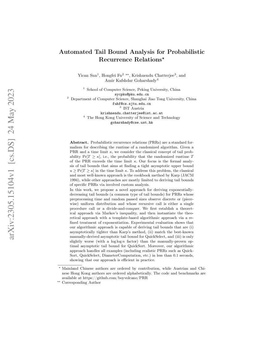 Automated Tail Bound Analysis for Probabilistic Recurrence Relations | DeepAI