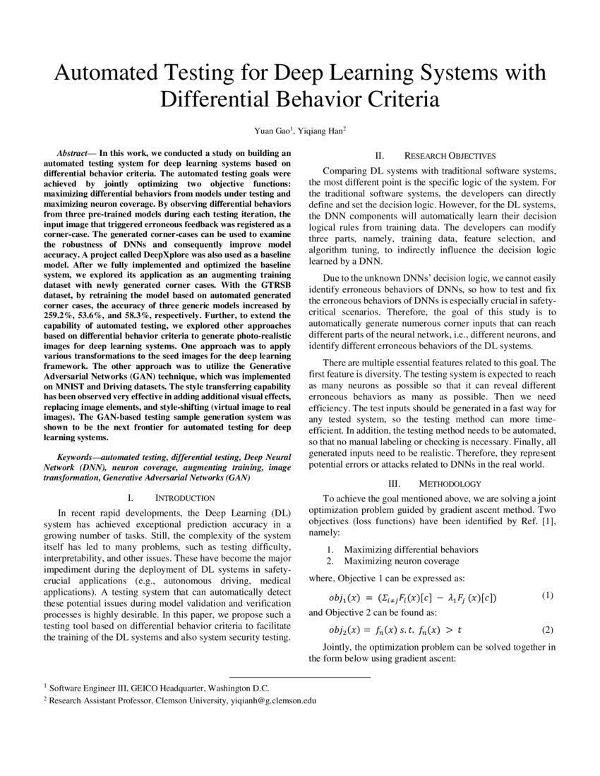 Automated Testing for Deep Learning Systems with Differential Behavior ...