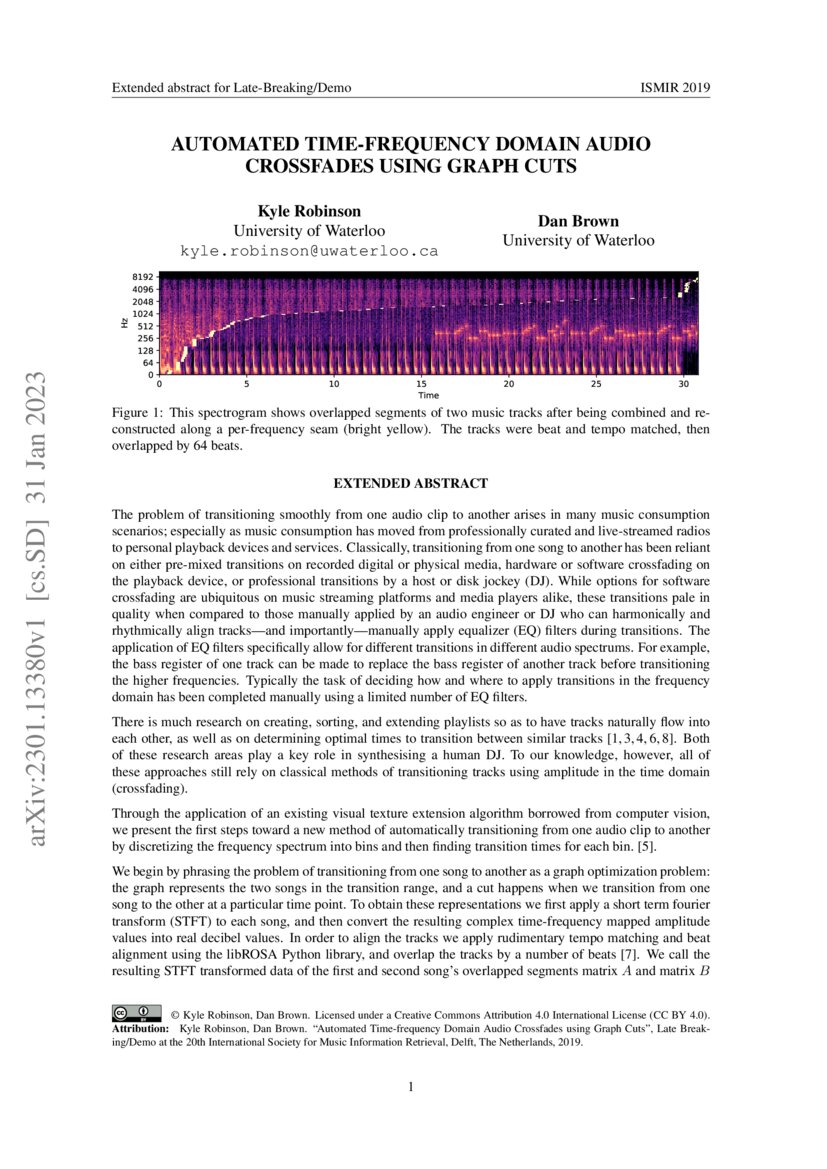 Automated Time-frequency Domain Audio Crossfades using Graph Cuts | DeepAI
