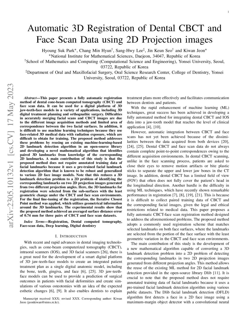 Automatic 3D Registration of Dental CBCT and Face Scan Data using 2D ...
