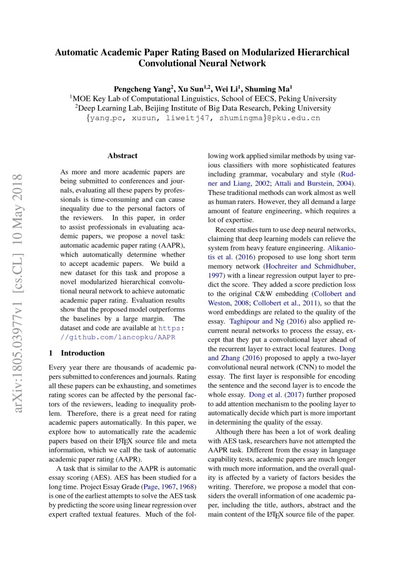 Automatic Academic Paper Rating Based on Modularized Hierarchical Convolutional Neural Network ...